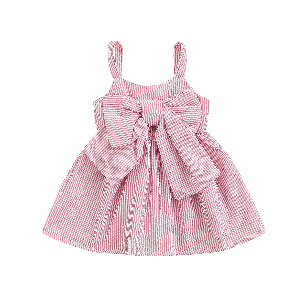 Toddler Baby Girls Sleeveless Dress Front Bowknot Stripe Sling Summer Jumpsuit Princess Casual Romper (Pink, 9-12 Months)