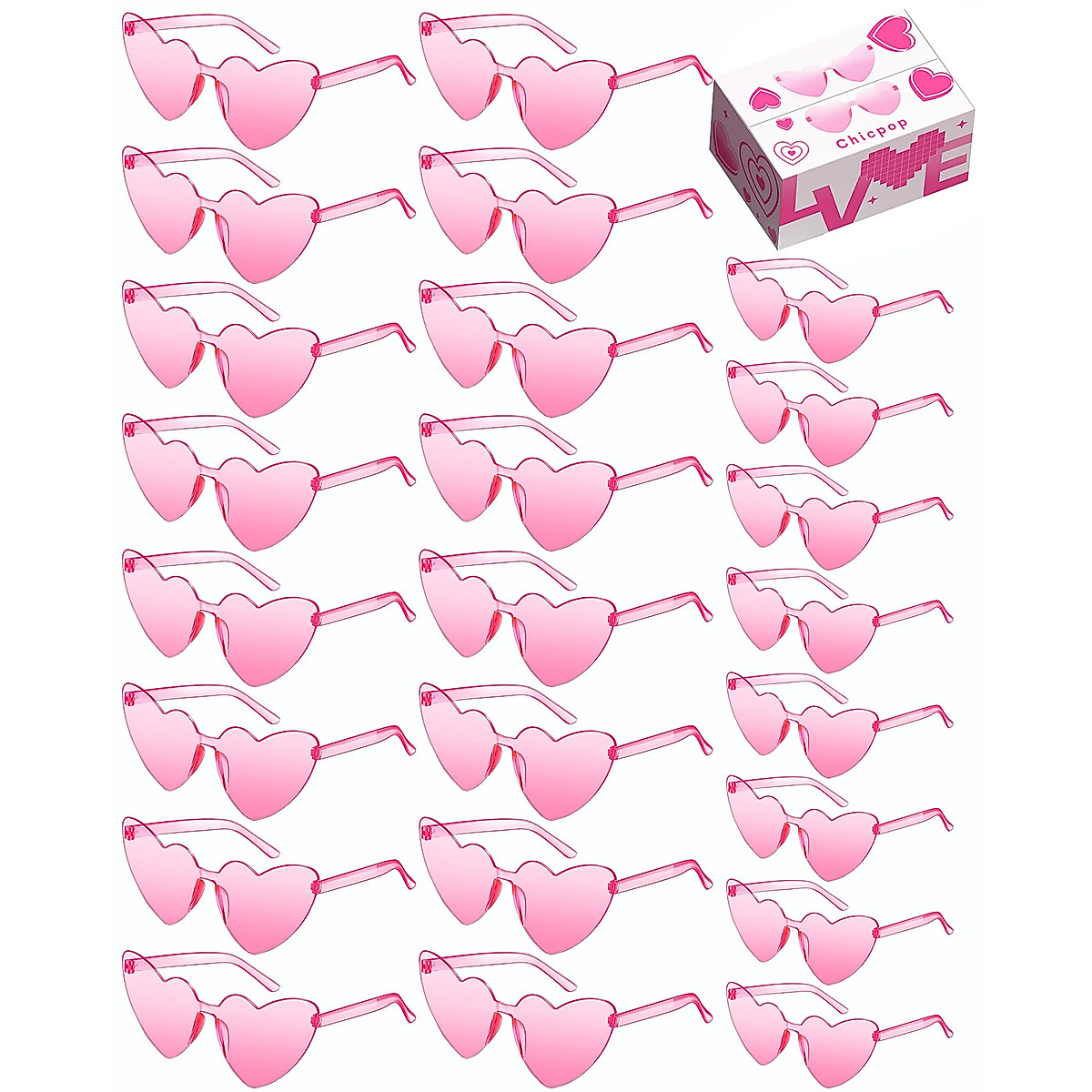 Chicpop 24 Pcs Heart Shaped Sunglasses Rimless Bachelorette Party Sunglasses Women Party Favor Accessories for Girl