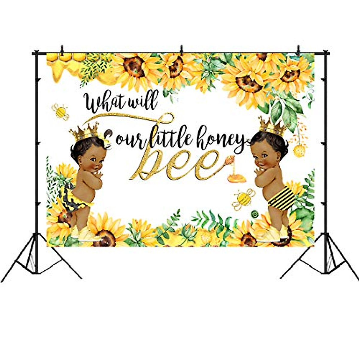 What Will Little Honey Bee Backdrop Gender Reveal Party Decorations for Baby Shower Boy or Girl Gender Reveal Sunflower Background Photo Banner 7x5ft