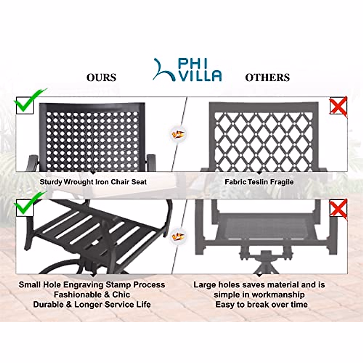 PHI VILLA Patio Dining Chairs, 300Lbs Wrought Outdoor Metal Dining Chairs with Armrest for Outdoor Kitchen Garden, Backyard - 4 Pack