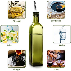 17oz Olive Oil Dispenser Bottle, 500ml Oil & Vinegar Cruet with 2 Stainless Steel Pourers, 2 Labels,1 Brush and 1 Funnel for Kitchen-Green