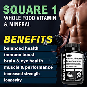 Gains in Bulk Square 1 - Whole Food Complete Daily Multi-Vitamin and Mineral Supplement to Fill Nutrient Gaps & optimize Performance | 60 Capsules