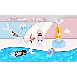 RAXIFU Automatic Electric Toothbrush for 2-6 Years Kids, Ultrasonic Toothbrush for 4-9 Years Children, U Type Whitening Kids Electronic Toothbrush(Pink White 2 Pack)