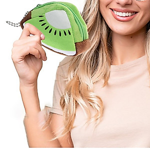 STOBOK 4pcs Cute Coin Purse Fruit Pattern Plush Triangle Wallet Pocket Mini Pouch Purse (Watermelon + Orange + Dragon Fruit + Kiwi)