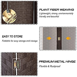 Room Divider, 6FT Wall Divider Wood Screen 4 Panels Wood Mesh Hand-Woven Design Room Screen Divider Indoor Folding Portable Partition Screen,Brown