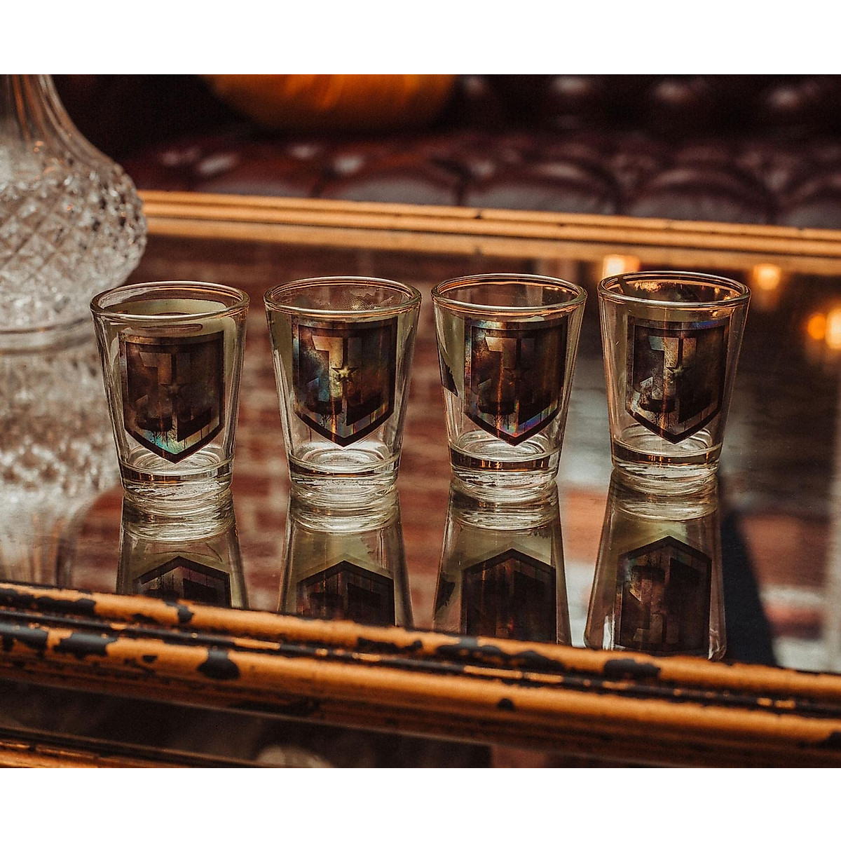 Toynk DC Comics Justice League Movie Logos 1.5-Ounce Mini Shot Glasses | Set of 4