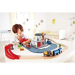 Hape Fire Truck with Siren | 2-Piece Fire Truck, Fireman Toy Set