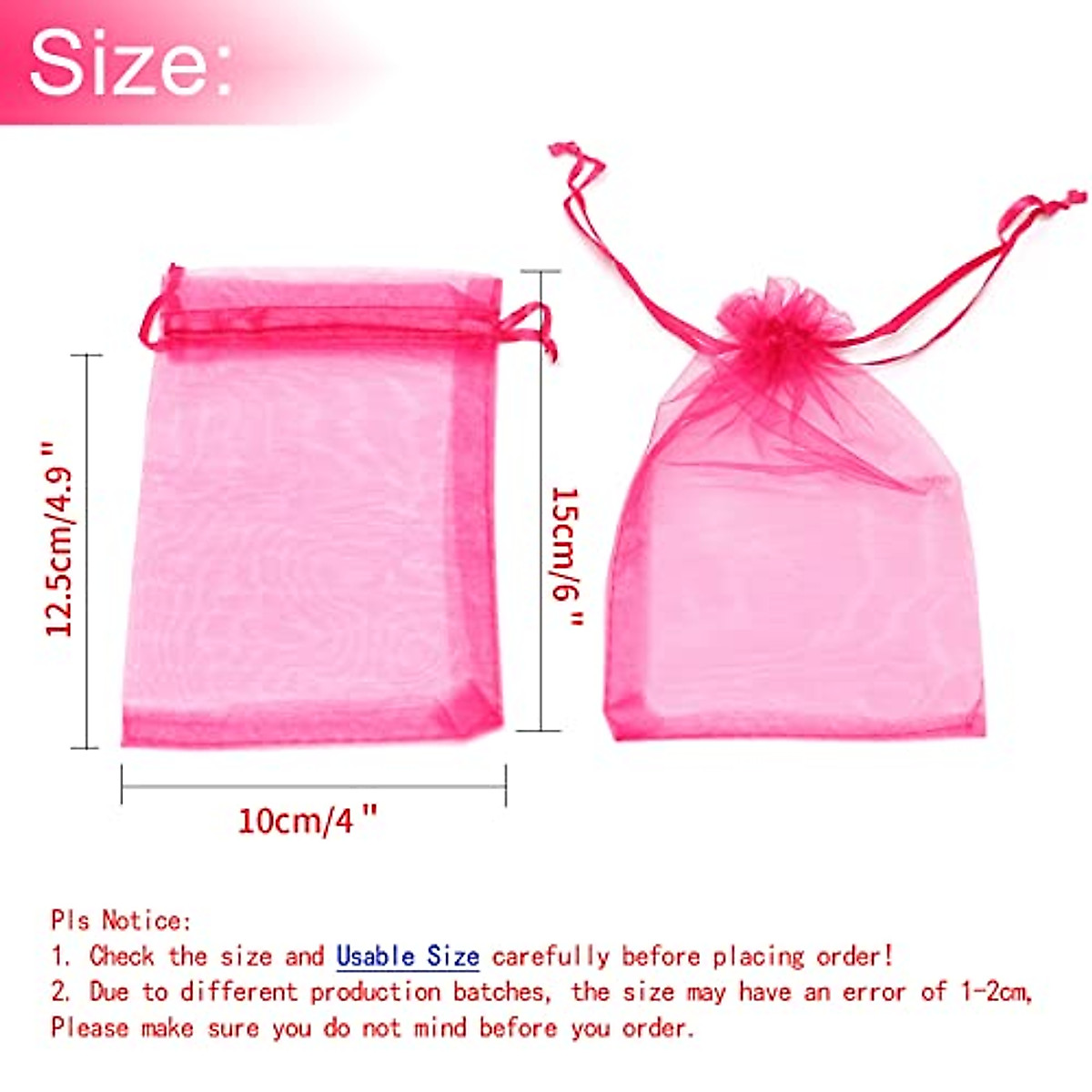 Dealglad 100Pcs Organza Bags 4x6 Inch, Hot Pink Small Jewelry Bags Drawstring Mesh Gift Bags Wedding Party Favor Christmas Candy Pouches