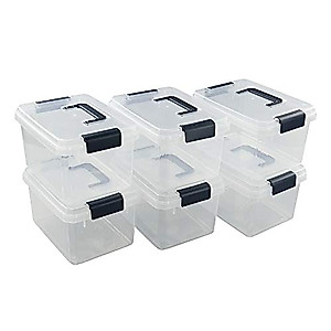 Nesmilers 4.5 L Plastic Latch Storage Boxes with Lids, 6-Pack Plastic Boxes
