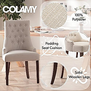 COLAMY Modern Tufted Upholstered Dining Chairs Set of 2, Fabric Side Dining Room Accent Living Room Chairs, Beige