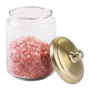 mDesign Small Modern Apothecary Storage Organizer Canister Jars - Glass Containers for Bathroom, Organization Holder for Vanity, Counter, Makeup Table, Hyde Collection, 3 Pack, Clear/Soft Brass