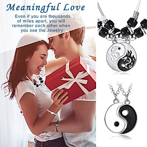 8 Pieces Matching Yin Yang Pendant Necklace Bracelet Set Couple Necklace Adjustable Cord Bracelet Black White Bracelet Accessories for BFF Friendship (Chic Style)
