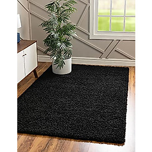 Rugs.com Über Cozy Solid Shag Collection Rug – 5 x 8 Jet Black Shag Rug Perfect 5 x 8 Feet