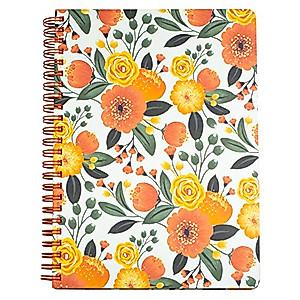 Steel Mill & Co Cute Mini Spiral Notebook, 8.25" x 6.25" Journal with Durable Hardcover and 160 Lined Pages, Orange Floral