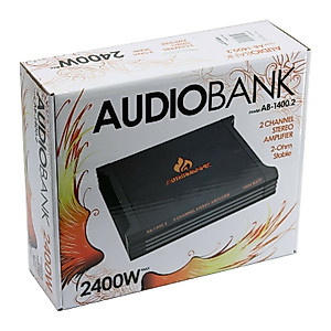Audiobank AB1400.2 2 Channel 2400 Watt 2 Ohm A/B Class Car Audio Stereo BASS Amplifier with Bass Control, Bridgeable, LED Indicator with Bass Knob Included