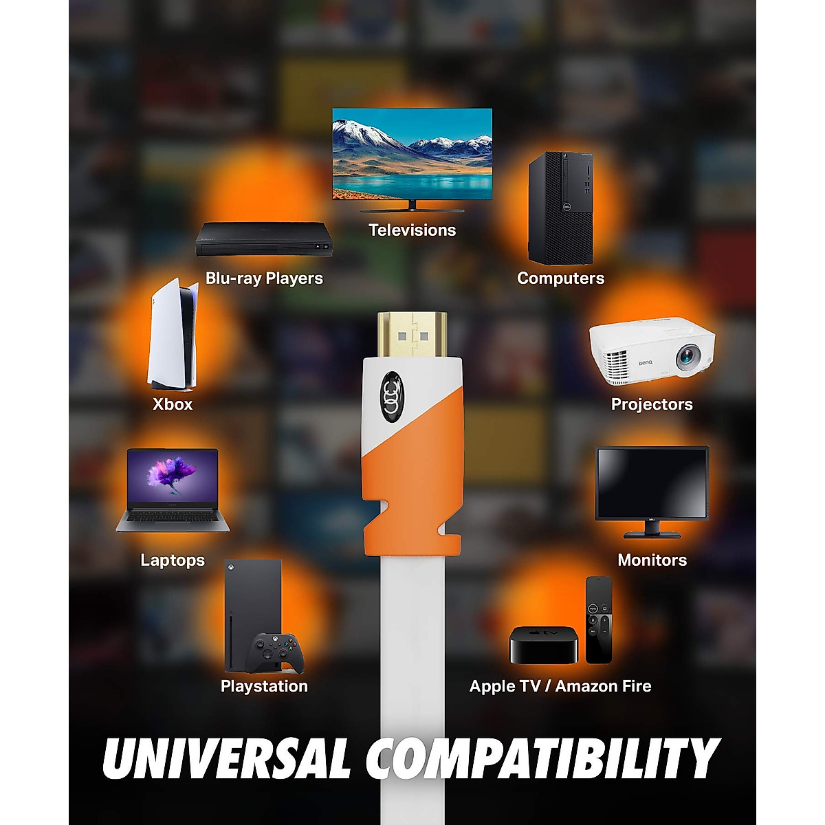 Flat Cable HDMI - 2.0 - High Speed HDMI Flat Wire, by Ultra Clarity - CL3 Rated - Audio Return Channel (ARC) 4K Ultra HD 2160p / Bandwidth up to 18Gbps / 3D HD 2 X 1080p Ready (40 feet 1-Pack)