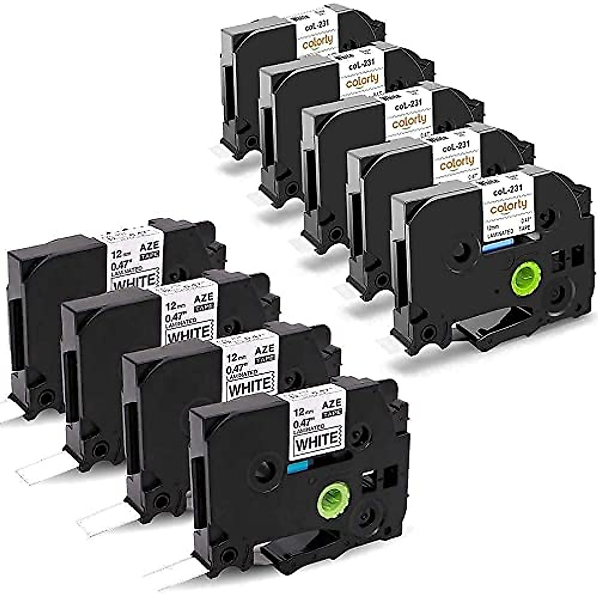 Colorty Compatible Label Tape Replacement for Brother Ptouch TZe-231 TZe Tape 12mm 0.47 Inch TZe231 TZ231 Black on White Laminated Tape for P-touch PT D210 H110 D600 Label Maker, 26.2 Feet (8m) 9 Pack