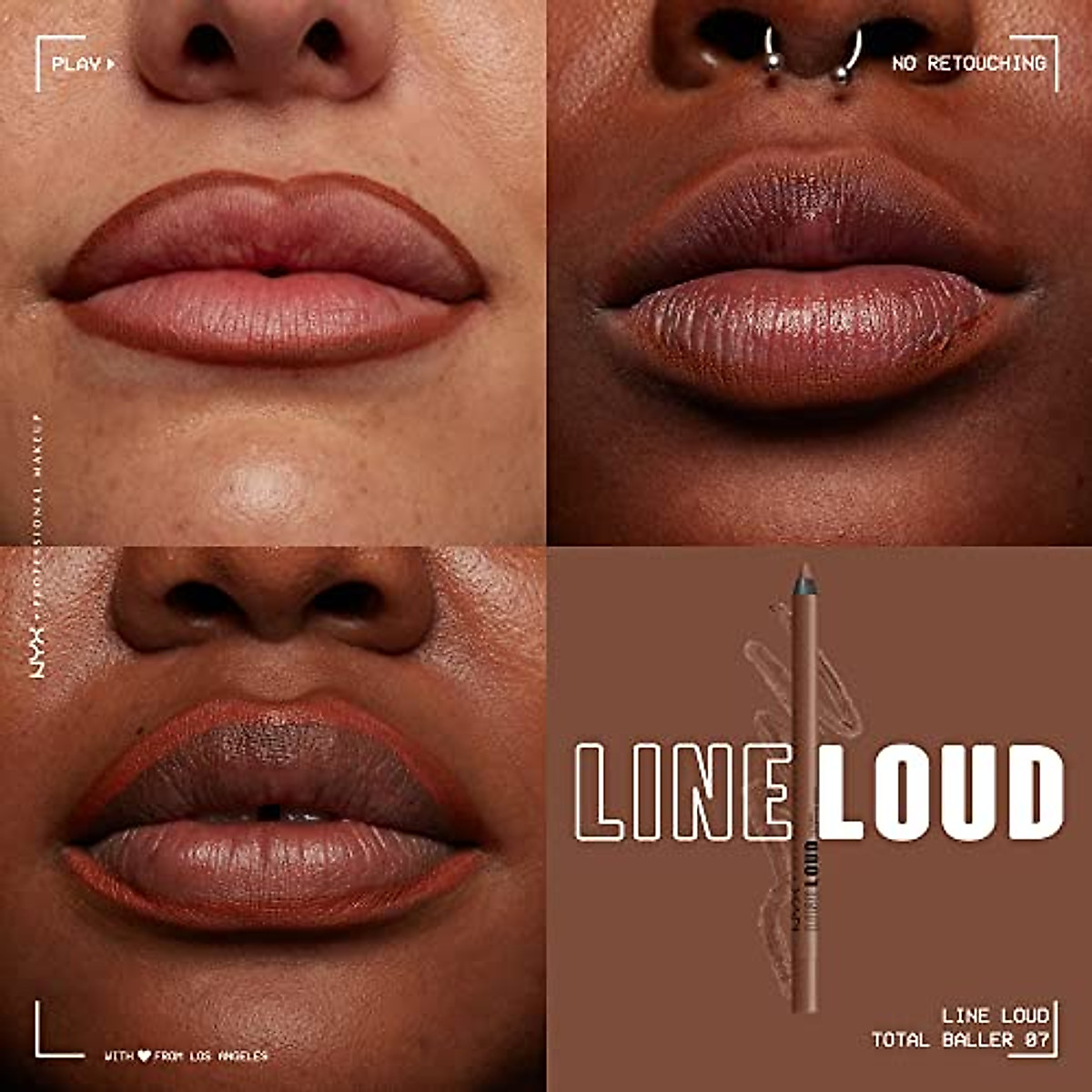 NYX PROFESSIONAL MAKEUP Line Loud Lip Liner, Longwear and Pigmented Lip Pencil with Jojoba Oil & Vitamin E - Total Baller (Rich Warm Brown)