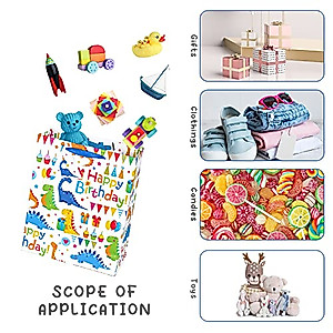 Aiikid 2 Pack Large Gift Bags with Tissue Paper 10.2 x 4.3 x 12.6 Inch Colorful Dinosaur Birthday Gift Bag Goodie Bags for Kids