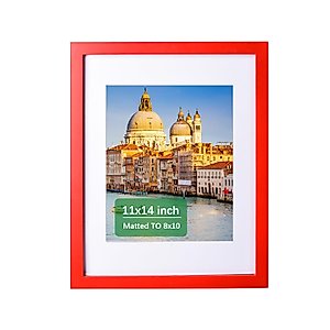 wyooxoo 11x14 Picture Frame Red Solid Wood Photo Frames Display Pictures 8x10 with Mat or 11x14 Without Mat Colorful Frame - Horizontal and Vertical Formats for Wall