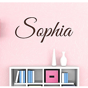 Fancy Cursive Single Personalized Custom Name Vinyl Wall Art Decal Sticker 45" W, Name Decal for Nursery, Girls Bedroom Decor, PLUS FREE 12" WHITE HELLO DOOR DECAL