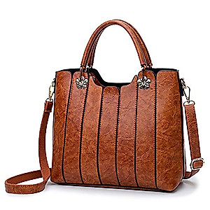 rofozzi Brown Lane Vegan Leather Purse - Top Handles Women Handbag - Medium Faux Leather Shoulder Tote - Everyday Use Multi-Compartment, Water-Resistant Crossbody Bag - Birthday Gift for Wife, Mother