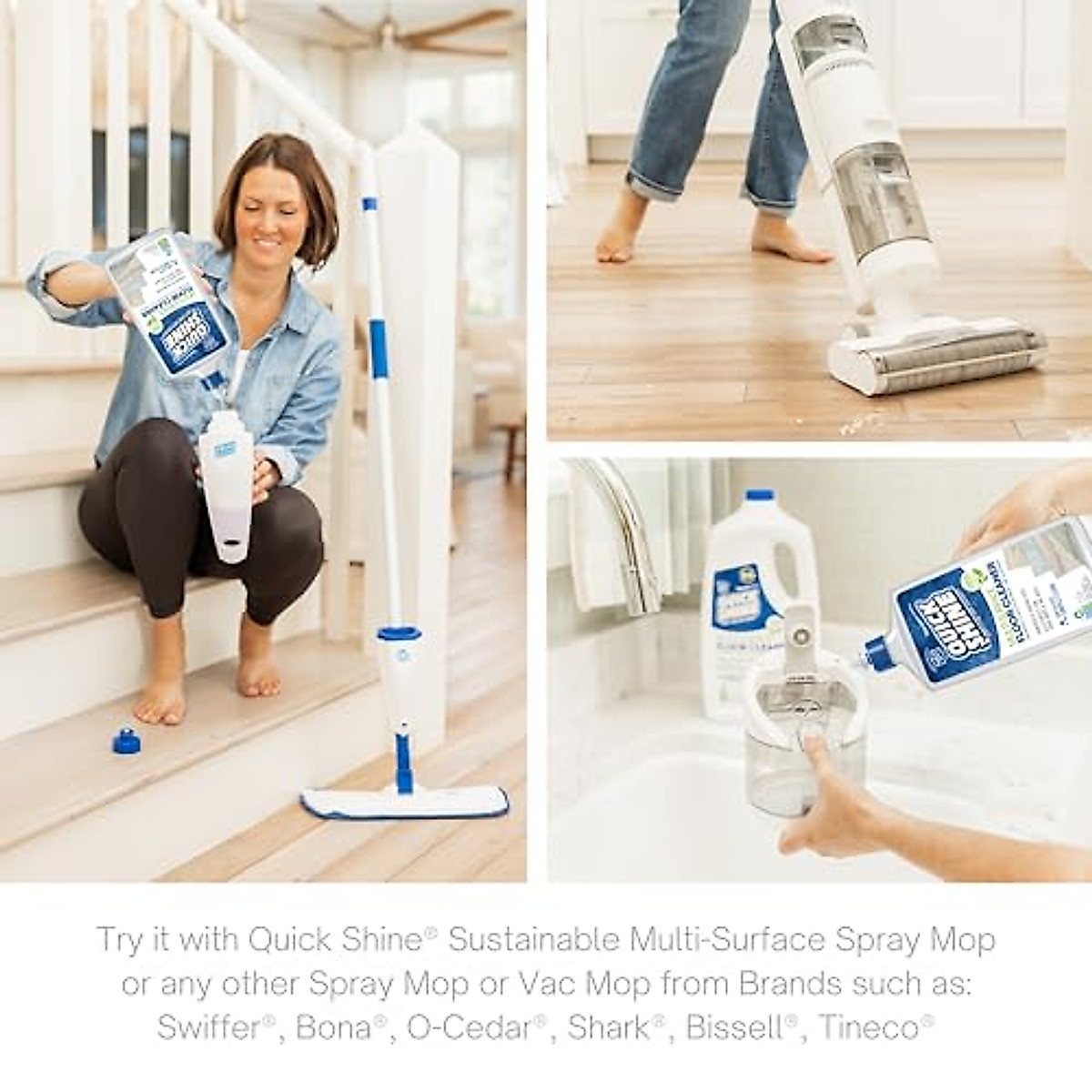 Quick Shine Multi Surface Floor Cleaner 27oz | Ready to Use-Streak Free- No Rinse | Use on Hardwood, Laminate, Luxury Vinyl Plank & Stone | Use in Spray Mops & Vac Mops | Safer Choice Cleaner