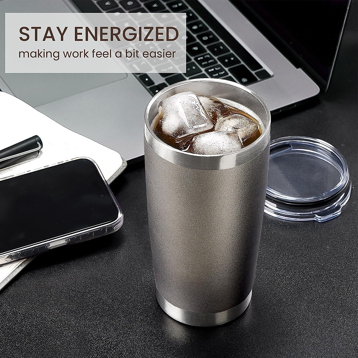 MEWAY 20oz Tumbler Cup Double Wall Vacuum Insulated Travel Mug Bulk, Stainless Steel Tumblers with Lid and Straw, Durable Powder Coated Coffee Cups for Cold & Hot Drinks (Cold Grey, 1)