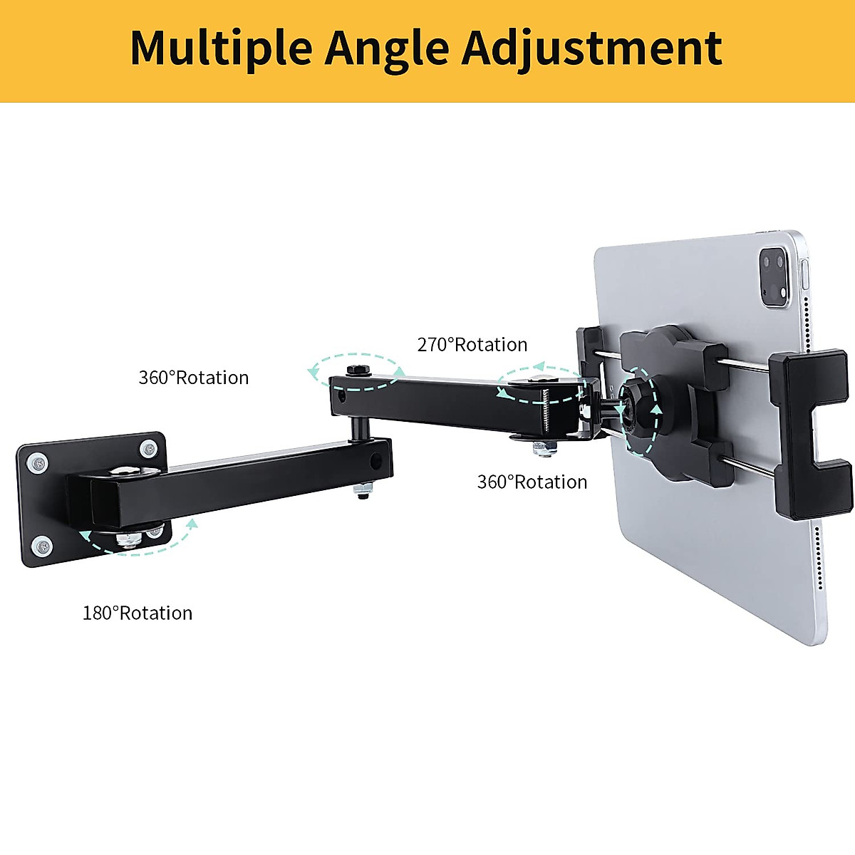 Mippko Foldable Tablet Wall Mount Holder,Multiple Angles Adjustment Extendable Articulating Aluminum Alloy Mount for 7~12.9 inch Tablets iPad/Nexus/LG G Pads/e-Reader/Switch