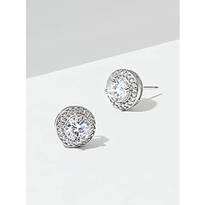 Amazon Essentials Sterling Silver Cubic Zirconia Halo Stud Earrings,Rhodium Over Sterling Silver, (previously Amazon Collection)