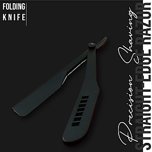 Black Straight Edge Barber Razor, Durable Plastic Handle Slide out Razor for Men with 10 Blades by "FLAME STAR''