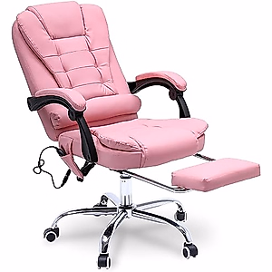 Belandi Massage Office Chair, Ergonomic Executive Computer Chair w/Foot Rest, PU Leather Executive Office Chair w/Heated, Padded Armrest, High Back Swivel Recliner for Office Home Study (Pink2)
