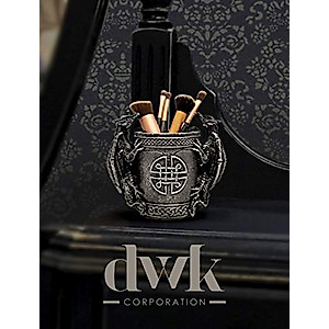 DWK - Literary Beasts - Twin Double Dragon Celtic Gothic Pen Pencil Desk Organizer Makeup Brush Holder Art Supply Caddy Home Office Accent Storage Accessory, Antique Silver Pewter, 6.5-inch