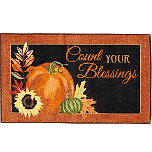 Nourison Welcome Fall Accent Rug, Polyester Hand Carved Plush Cut Pile, 18 x 30 Inches, Harvest Pumpkin, Sunflower, Leaves Design for Autumn and Thanksgiving Decorating