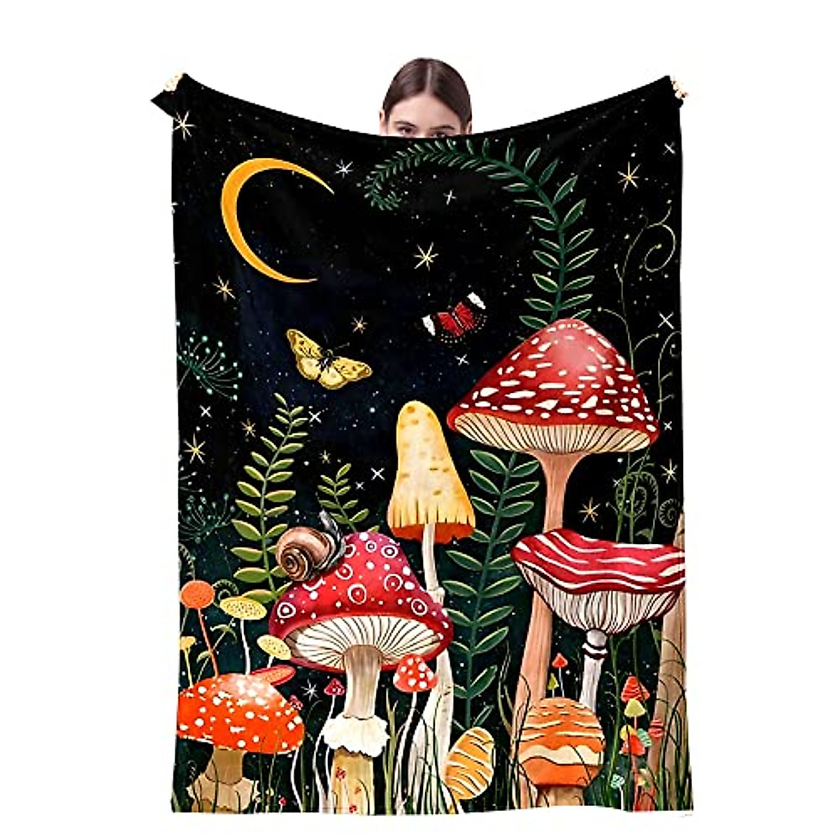 Mushrooms Blanket Soft Flannel Fleece Throw Blanket for Couch Sofa Bed (Mushrooms Moon, 50x60in)