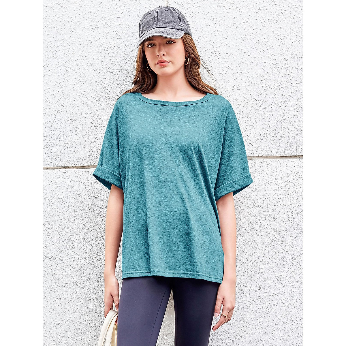 Women Oversized T-Shirt Summer Casual Short Sleeve Loose Tee Tops Lake Blue