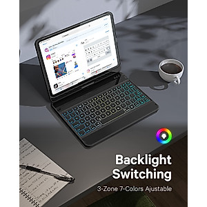 GreenLaw iPad Air 5th 4th Generation Case with Keyboard, DIY 7 Color Breathing Backlit, 360° Rotatable, Auto Sleep, Keyboard Case for iPad Pro 11 Inch(4th/ 3rd/ 2nd/ 1st Gen.), Black