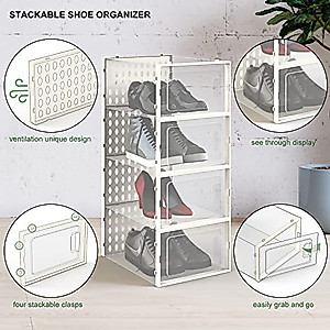 Fixwal 12 Pack Shoe Storage Box, Shoe Organizer Boxes, Clear Stackable Plastic Shoe Boxes with Lids, Shoe Organizers for Closet, Shoe Display Case, Sneaker Storage Bins Holders