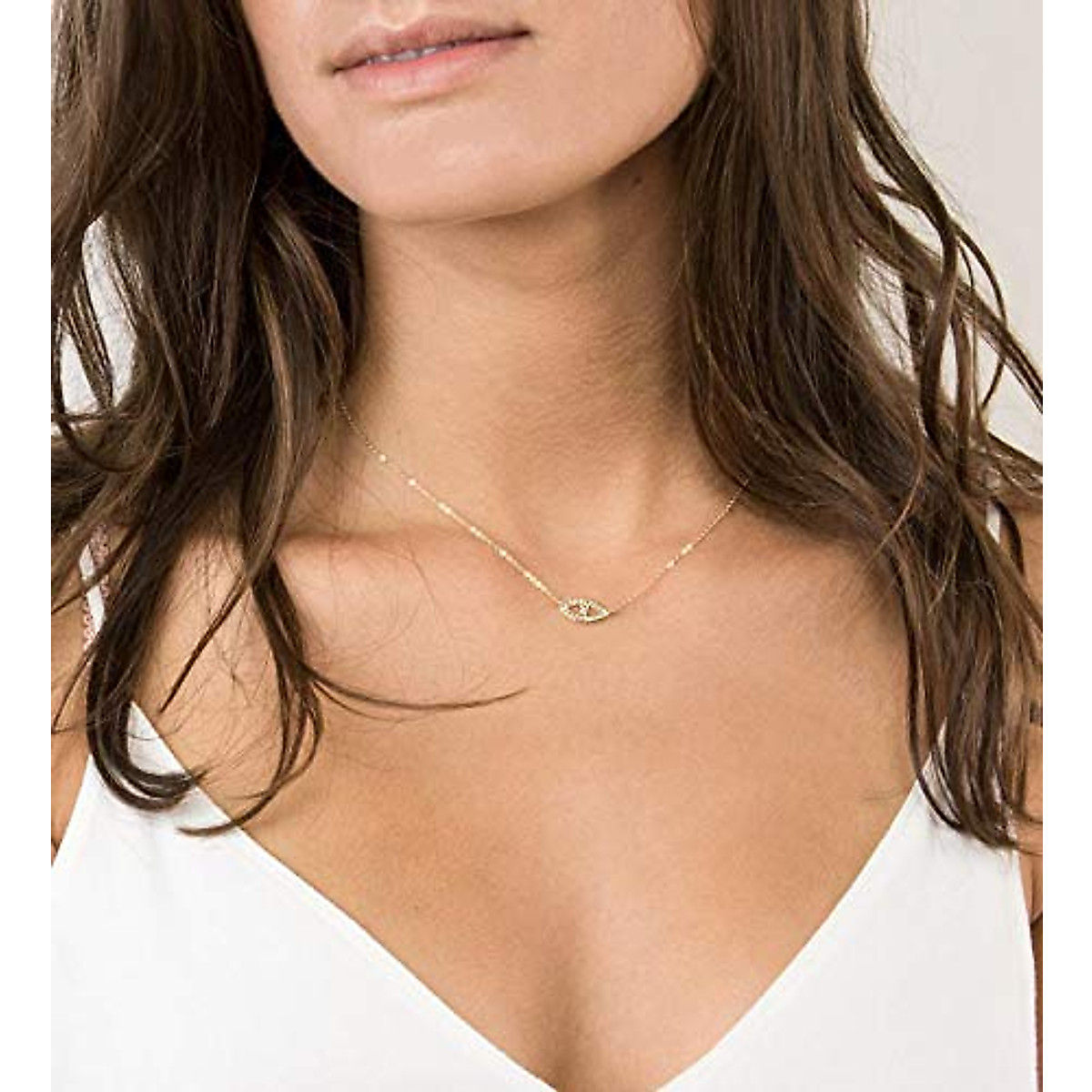 MEVECCO Gold Dainty Evil Eye Necklace for Women,14K Gold Plated Cute Tiny Solitaire Cubic Zirconia Protection Boho Evil Eye Minimalist Simple Necklace