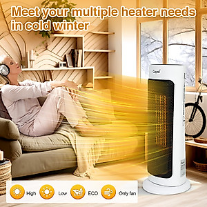 CAYNEL Home Oscillating Tower Ceramic Heater with Adjustable Thermostat, 12-Hour Timer and Safety Lock, Tip-Off Switch and Overheat Protection for Home and Home Office Areas, White