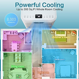Kismile 8,000BTU Portable Air Conditioner with Built-in Dehumidifier Function, Fan Mode,Portable Ac Unit with Remote Control, Floor Air Conditioner for Room/Office/Dorm/Bedroom