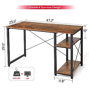 Gome Home Office Computer Desk with Shelves - 47 Inch Large Writing Study Desk with Storage Bookshelf, Modern Simple PC Desk for Small Space, Industrial Work Wood Desk Easy Assemble