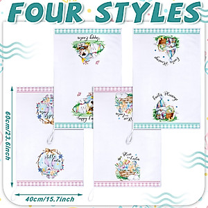 4 Pcs Easter Kitchen Towels Bunny Gnome Easter Dish Towels Easter Egg Farmhouse Hand Towels Easter Kitchen Decor Spring Flowers Blessings Dishcloths Housewarming Gifts for Bathroom Home Decorations