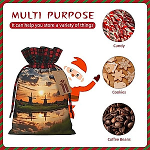 Christmas Gift Bags with Drawstring Burlap Gift Bags view of the Netherlands Christmas Linen Bags for Xmas Party Candy Bags with Cards Xmas Reusable Wrapping Bags Christmas Linen Treat Bags for Holiday