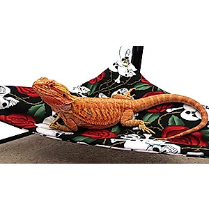 Hammock for Bearded Dragons, Skulls and Roses Fabric with Suction Cup Hooks