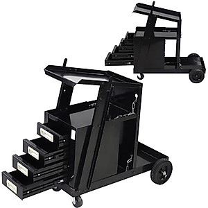 Rolling Welding Cart with 4 Drawers,MIG TIG ARC Plasma Cutter Machine Heavy Duty Welding Welder Cart with Tank Storage & 2 Cable Hooks & Safety Chain,100 Lbs Capacity