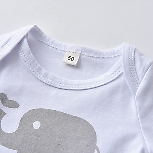 Siracend Newborn Infant Baby Boy Clothes Elephant Print Long Sleeve Bodysuit + Pants + Hat 3 PCS Outfits Set (0-3 months) White