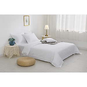 White Queen Lace Duvet Cover Egypt Cotton Quilt Cover 90x90 Inch 1 Pieces Solid