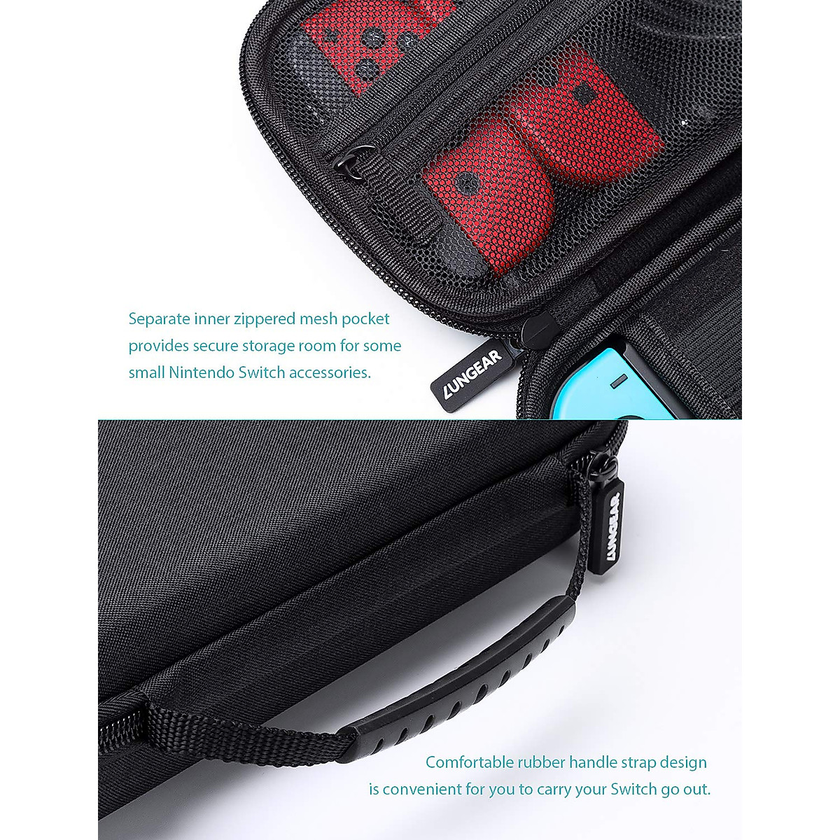 LUNGEAR Carrying Case Compatible for Nintendo Switch with 10 Game Cartridge Holders, Protective Hard Shell Travel Carrying Case Pouch for Nintendo Switch Console & Accessories,Red
