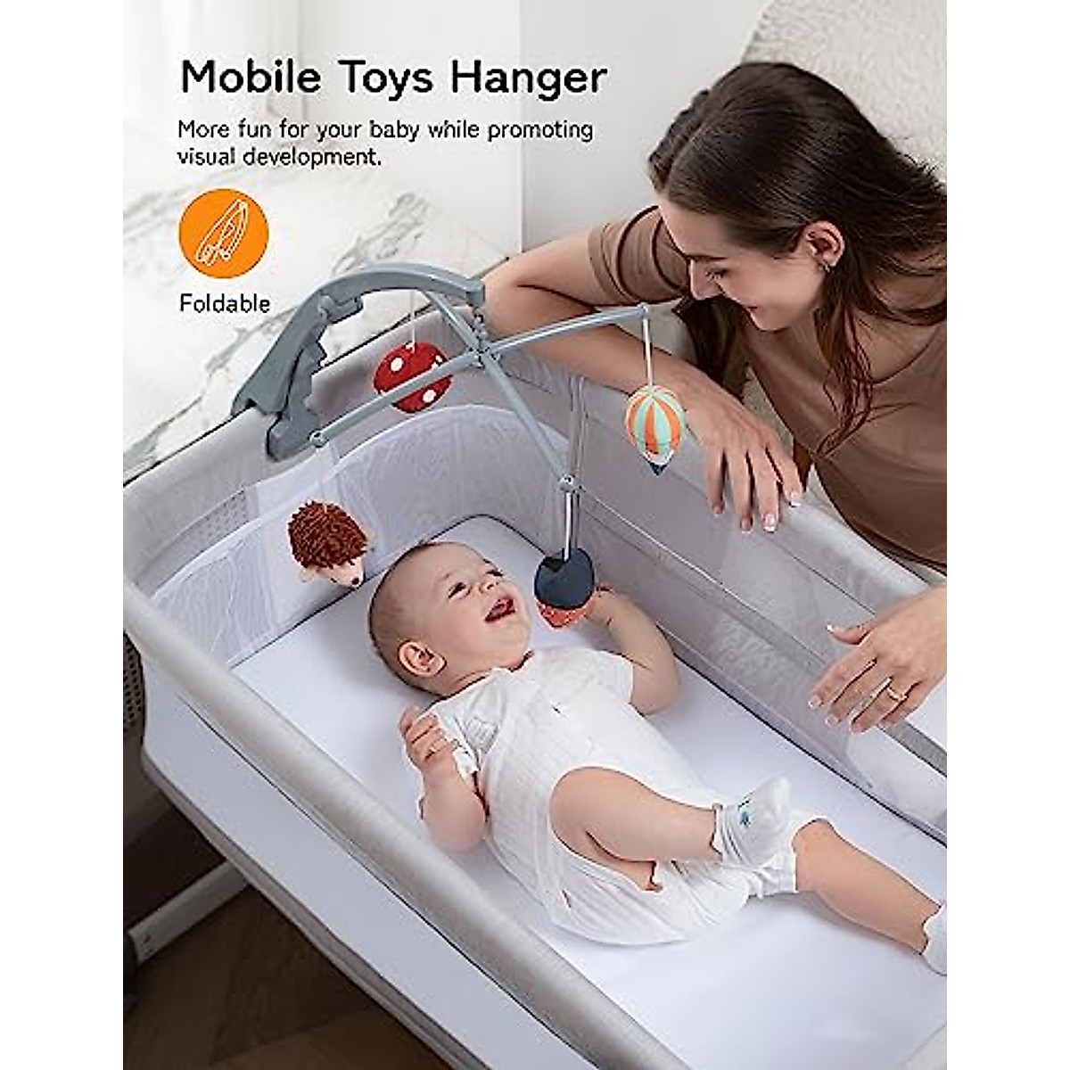 besrey 5 in 1 Baby Bassinet Bedside Sleeper, Playpen with Bassinet & Baby Cradle, 0-18 Months (Without Stars Printing on The 360° Mesh)